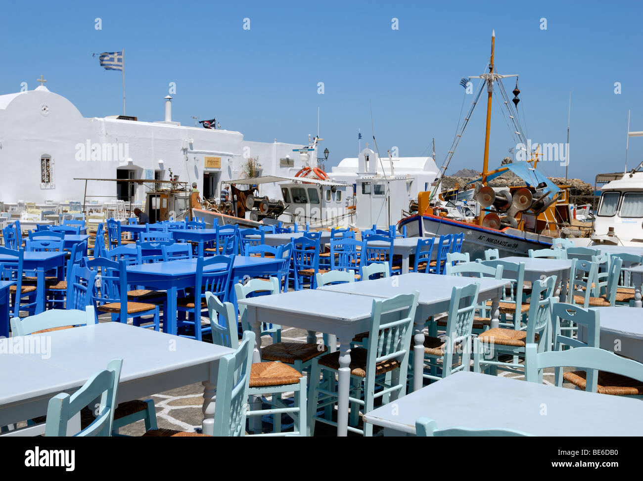 A fine view to the charming caique harbour of Naousa. Naousa, Paros ...