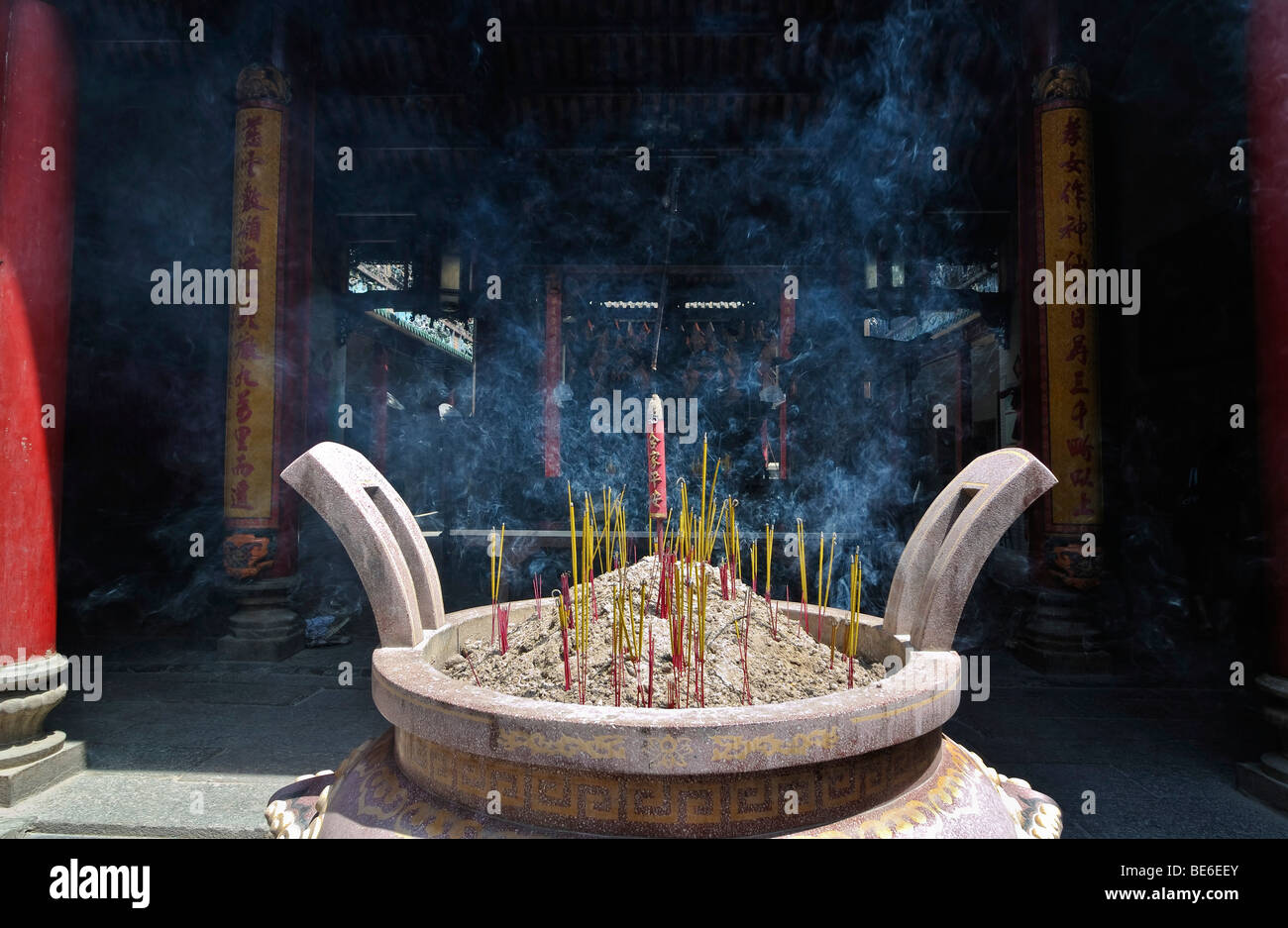Smoking incense in the temple Chua Thien Hau Pagoda, Ho Chi Minh City ...