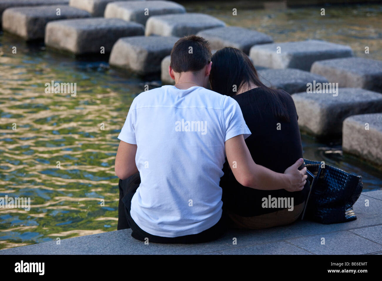 Young Mixed Couple at Cheonggyecheon River in Seoul South Korea Stock ...