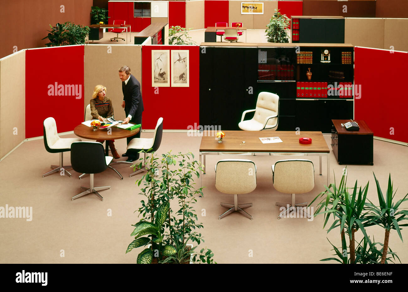 1970s open space offices overview with executive and secretary Stock ...
