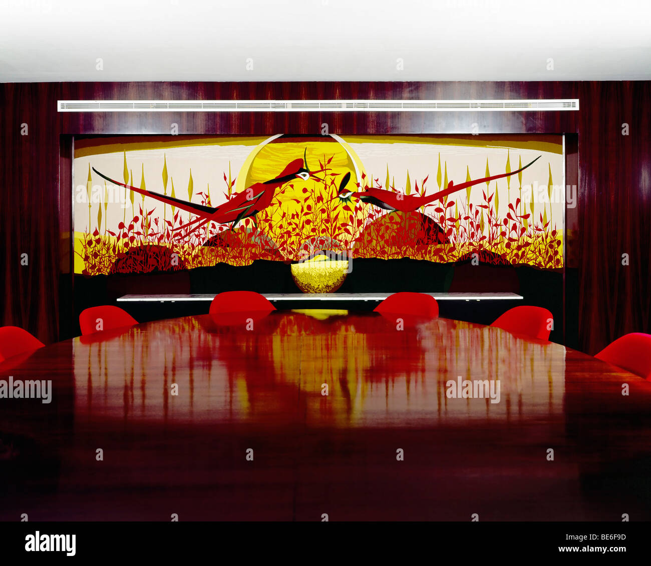 1970s corporate office meeting room decorated with a Jean Lurçat ...
