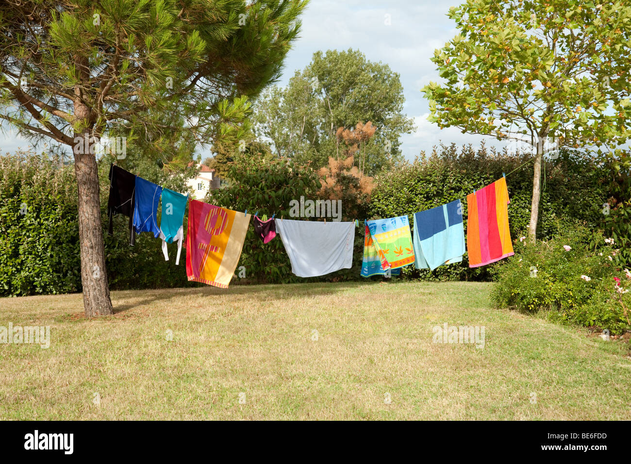 Colourful washing hanging on a washing line Stock Photo - Alamy