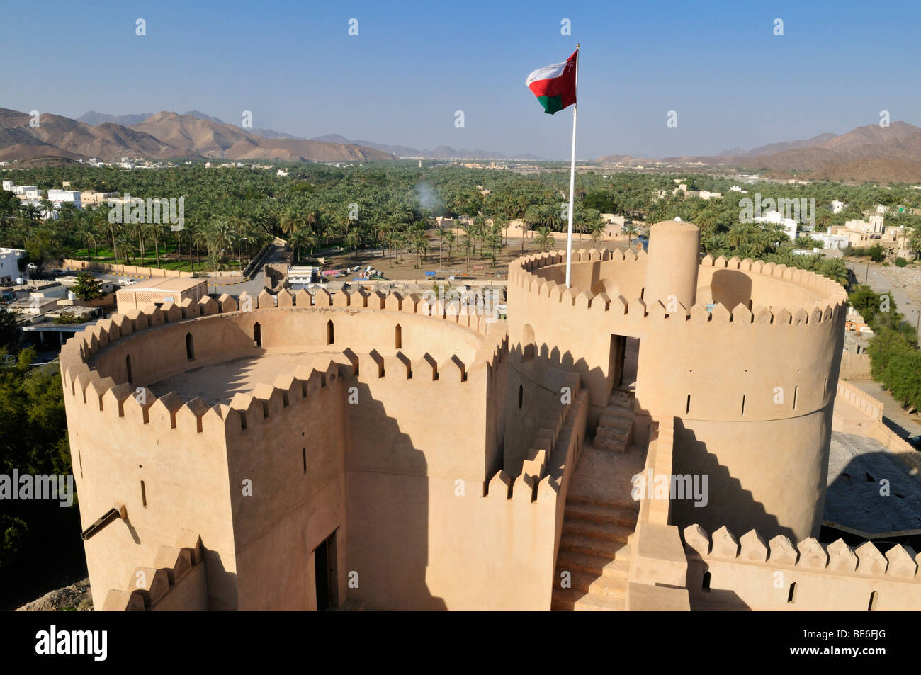 Historic adobe fortification Rustaq Fort or Castle, Hajar al Gharbi ...