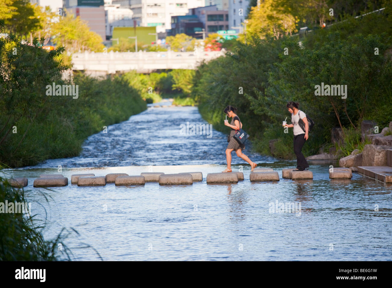 Crossing cheonggyecheon cheonggye stream hi-res stock photography and ...