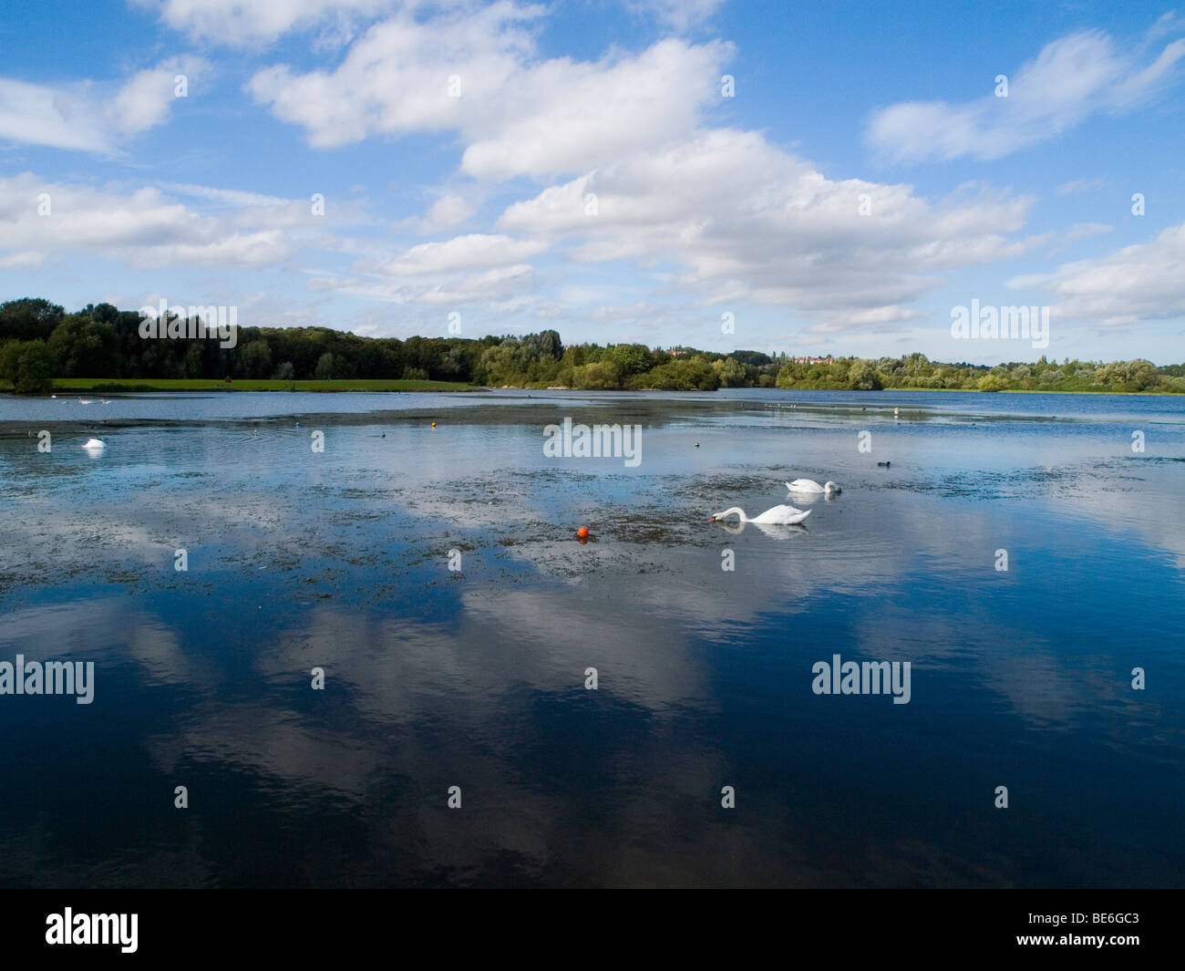 Clouds reflected on the lake at Colwick Country Park, Nottinghamshire ...