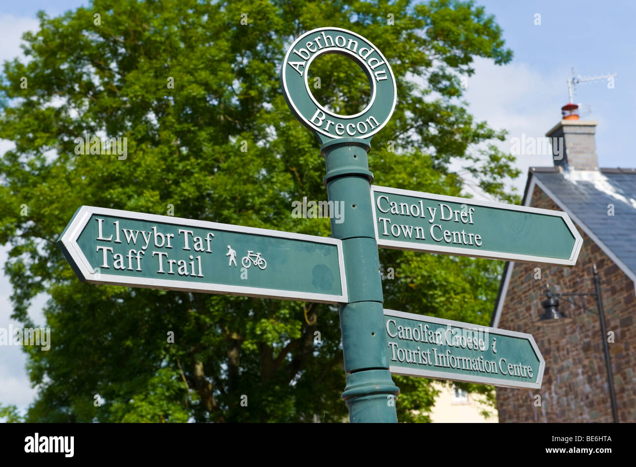 Tourism direction signs in Brecon Powys Wales UK Stock Photo - Alamy