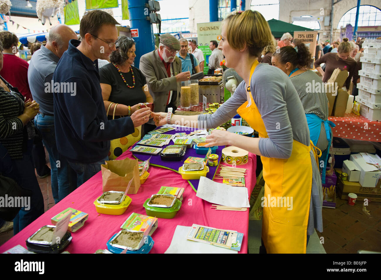 Visitors sampling Patchwork pâté Market Hall at Abergavenny Food ...