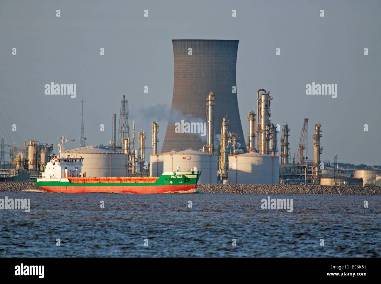 Cargo Ship on River Humber Passing Saltend Power Station Stock Photo ...