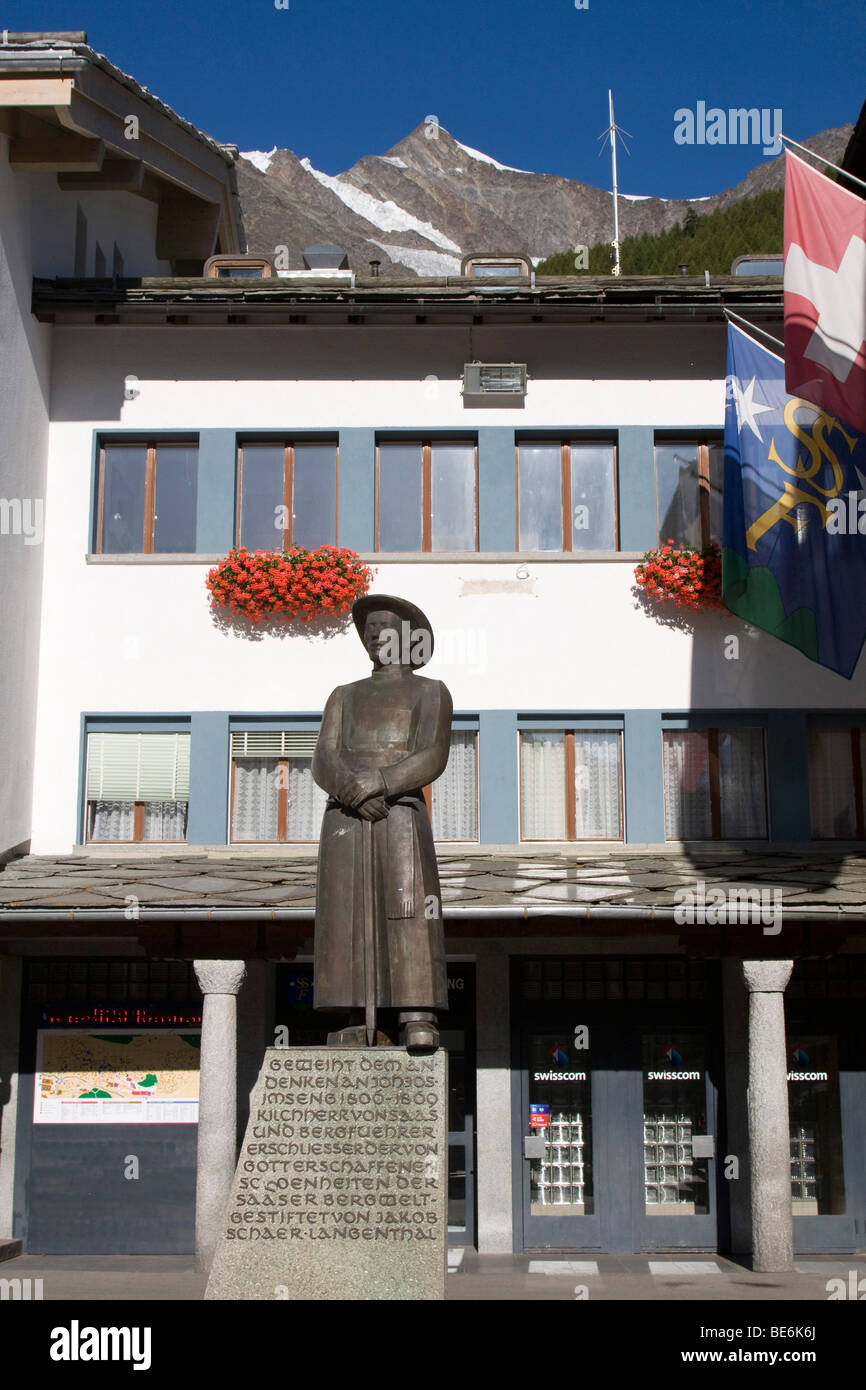 Saas Fee statue Swiss Alps Switzerland Europe Stock Photo - Alamy