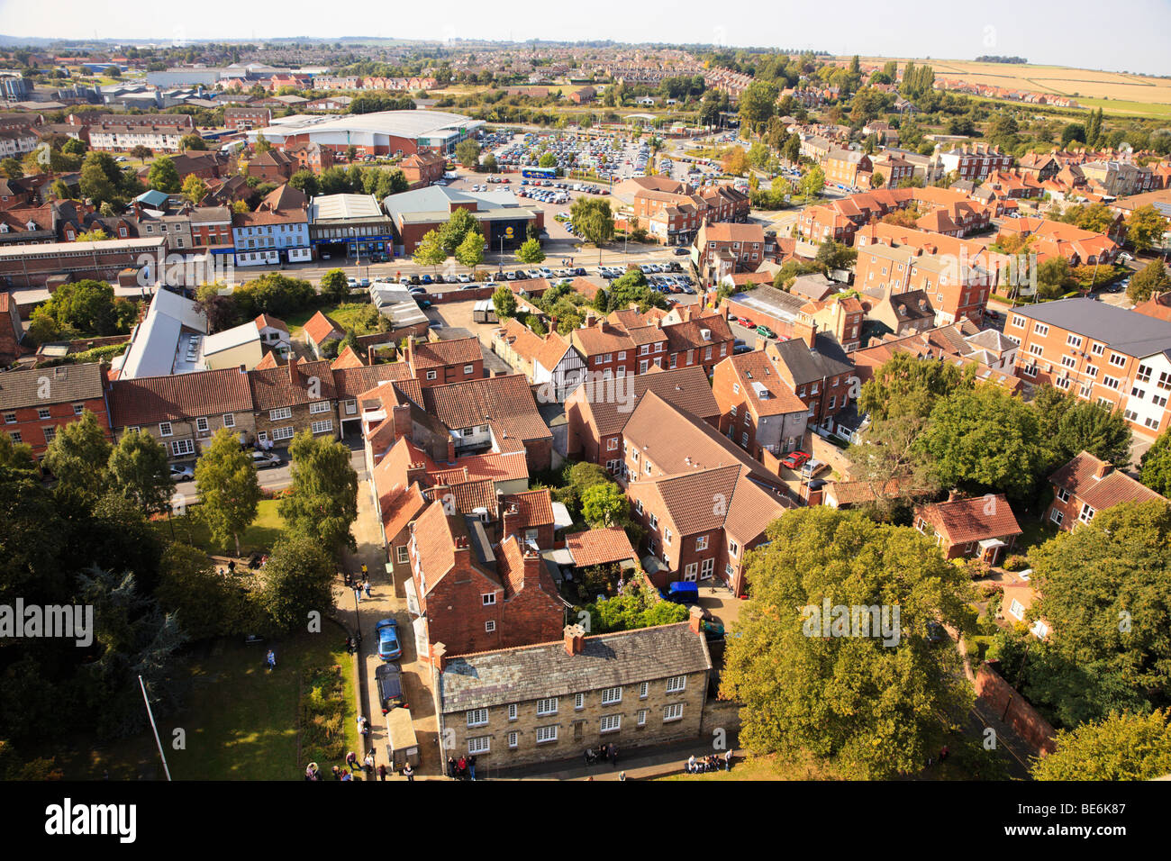 Aerial view over rooftops, Grantham, Lincolnshire, England Stock Photo ...