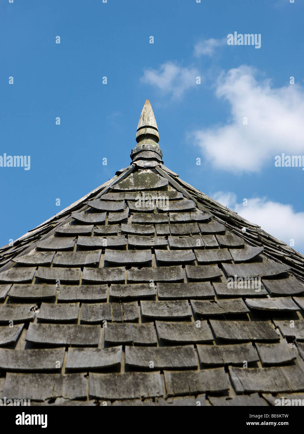 An abstract section of pergola roof clad in timber shingles Stock Photo ...