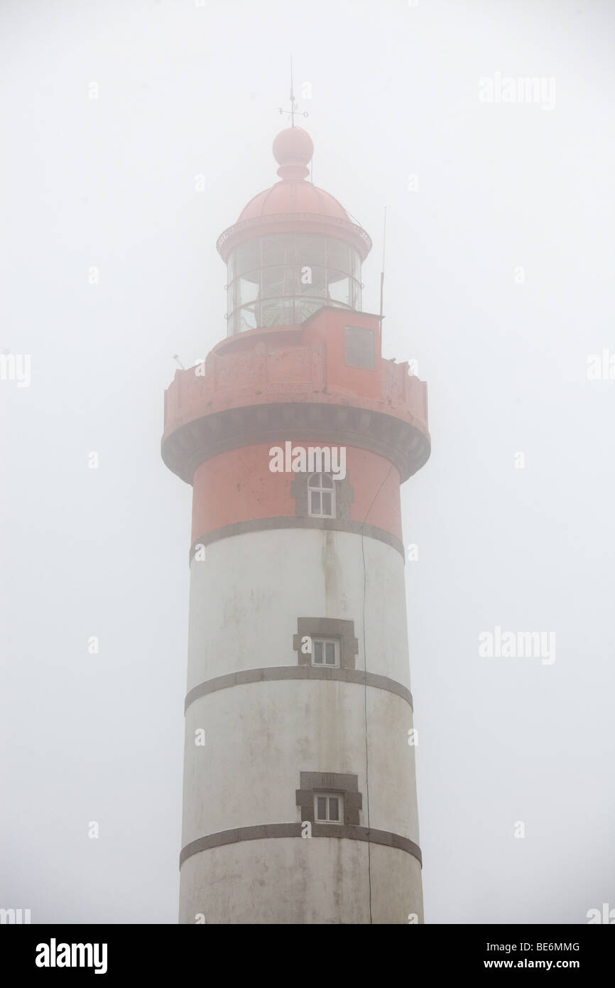 saint mathieu lighthouse in heavy fog, brittany, france Stock Photo - Alamy