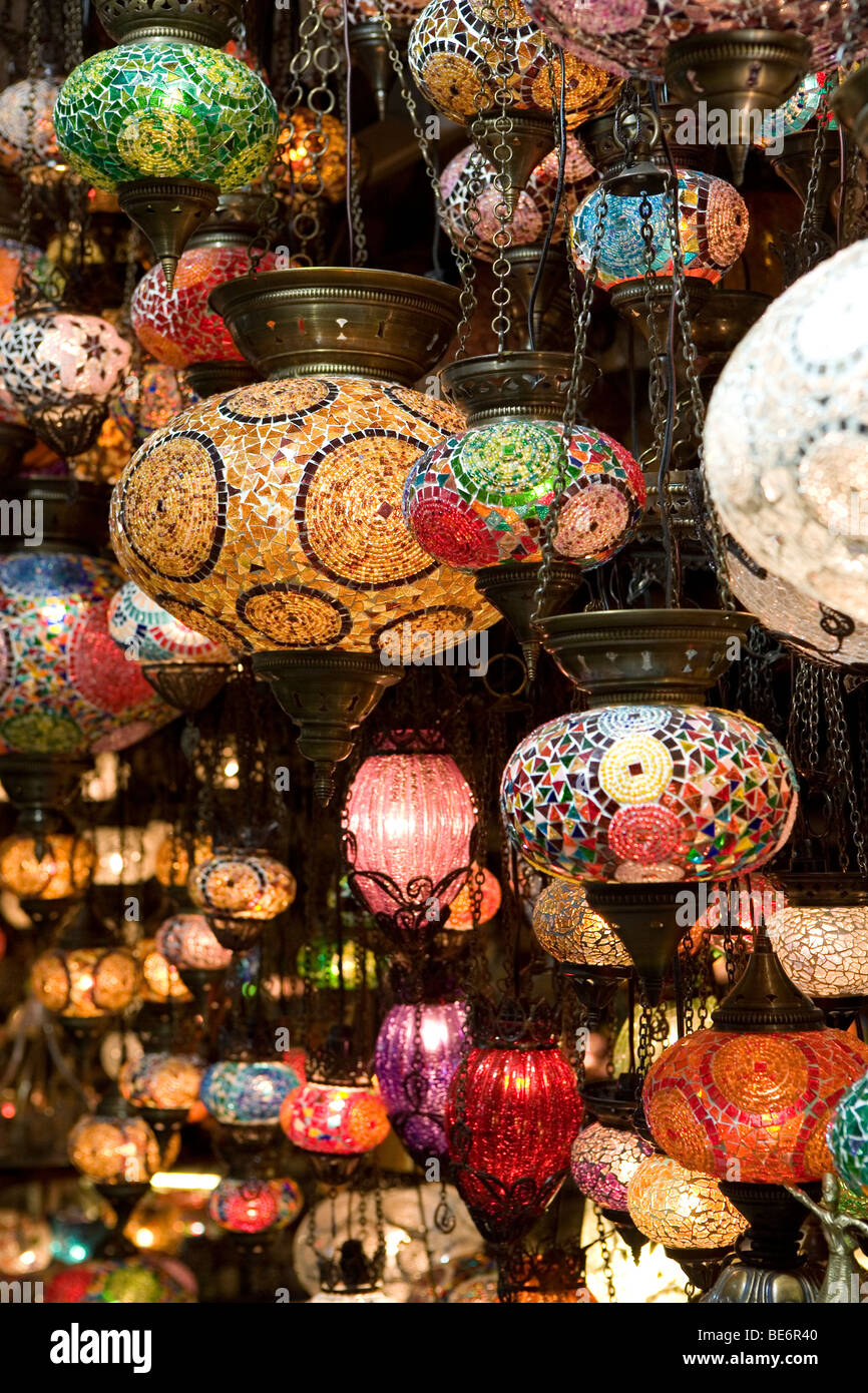 different coloured Mosai-work lamps in Grand Bazaar Stock Photo - Alamy