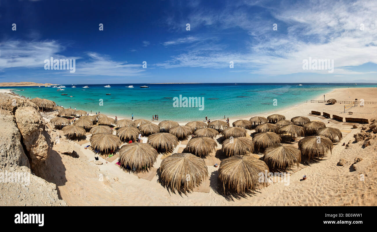 Panorama, Mahmya, beach, parasols, people, ships, lagoon, horizon ...