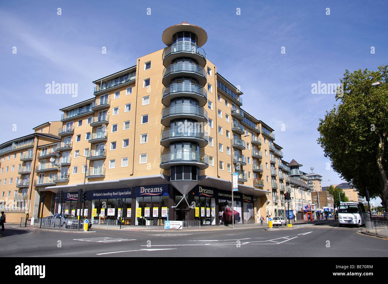 Modern apartment building, High Street, Feltham, London Borough of ...
