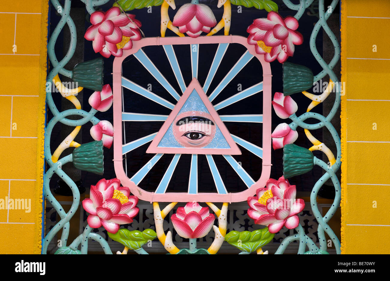 The eye, sacred symbol of the Cao Dai sect, Tay Ninh, Vietnam, Asia ...