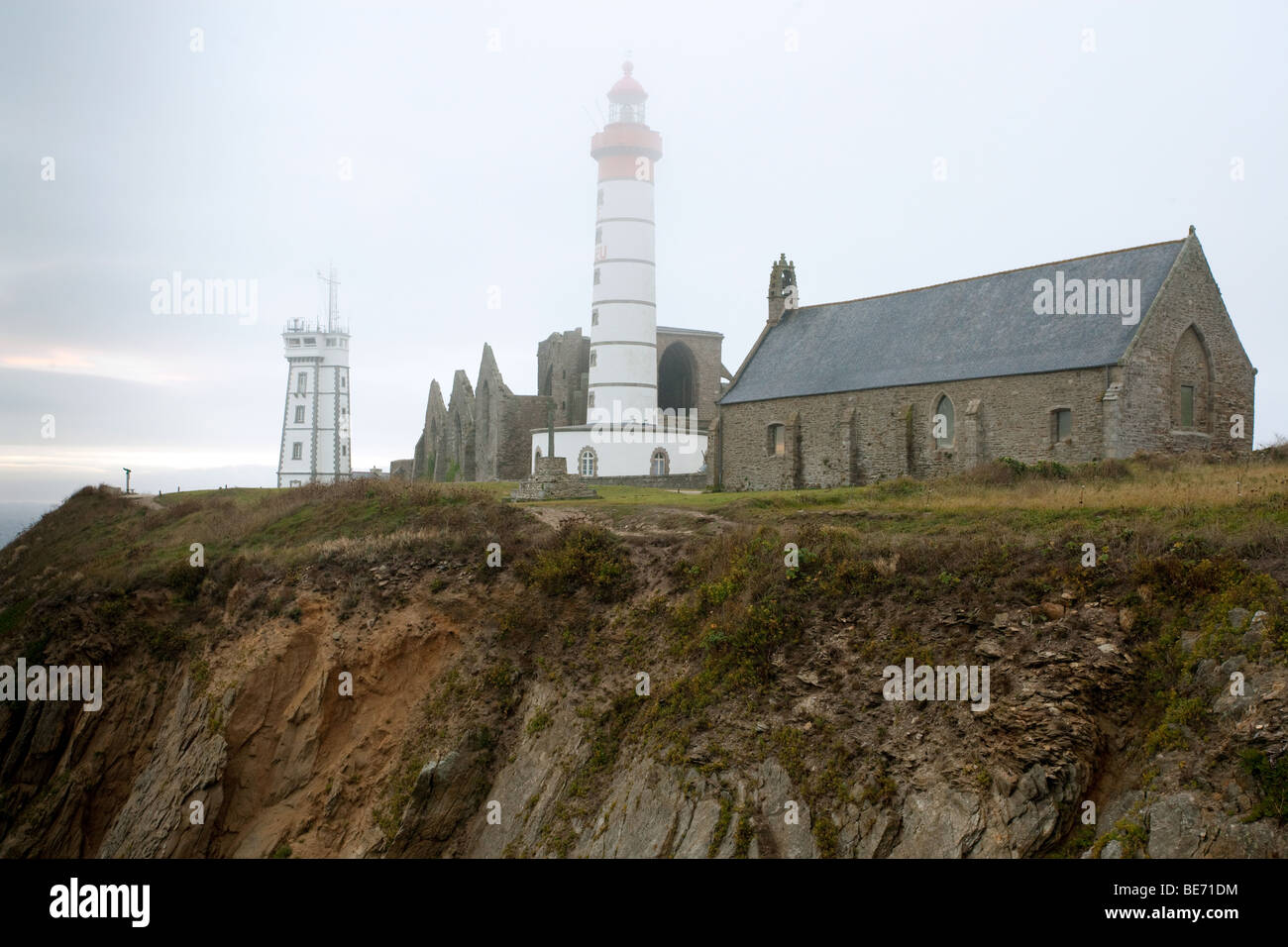 saint mathieu lighthouse and abbey ruins in finistere, brittany, france ...