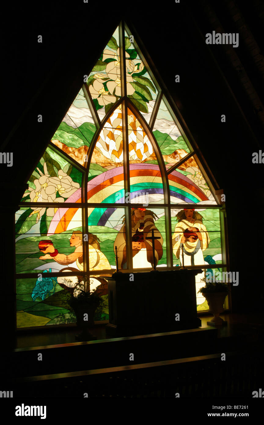 Stained glass window of chapel at Grand Wailea Resort, Wailea, Maui ...