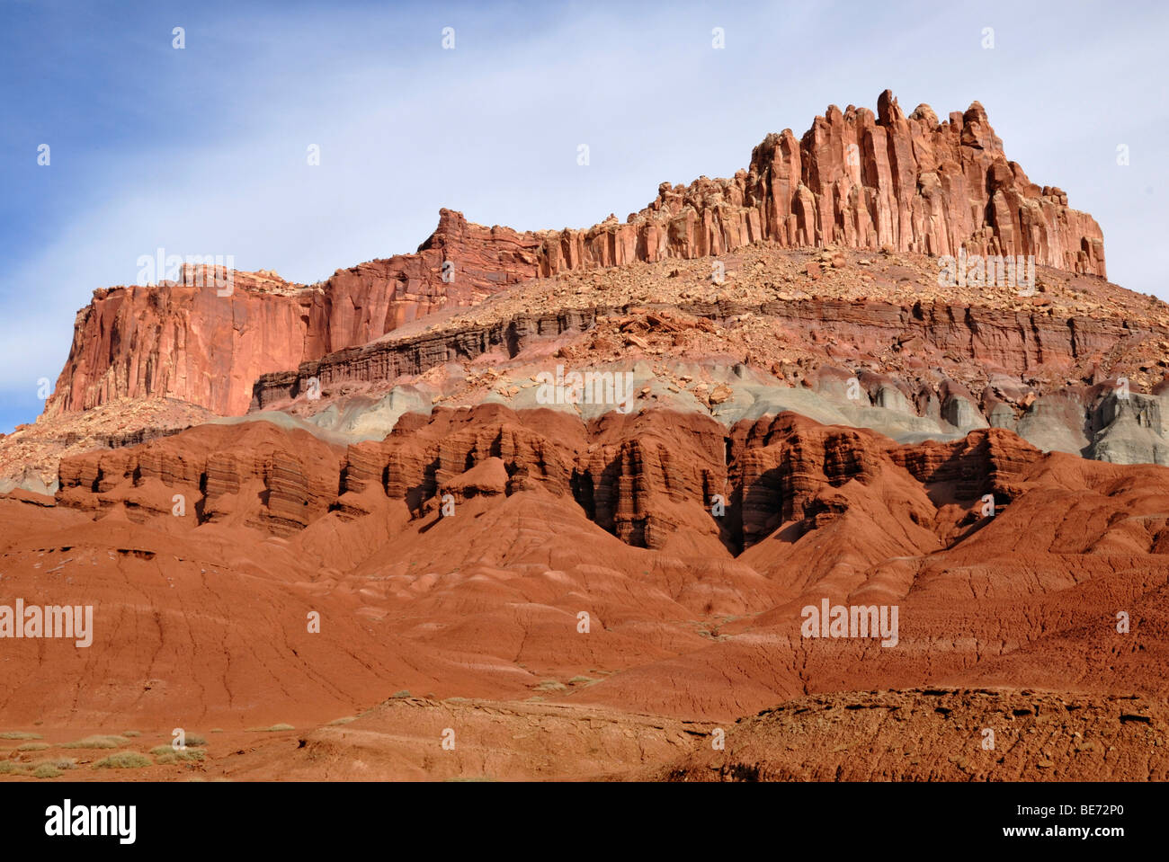 The Castle, a rock formation of red and gray sandstone, Capitol Reef ...