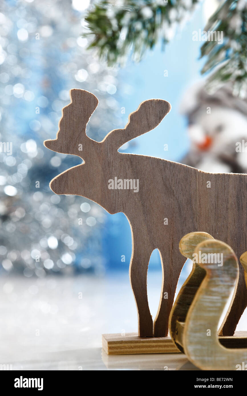 Moose, reindeer, made of wood, Christmas decoration Stock Photo - Alamy