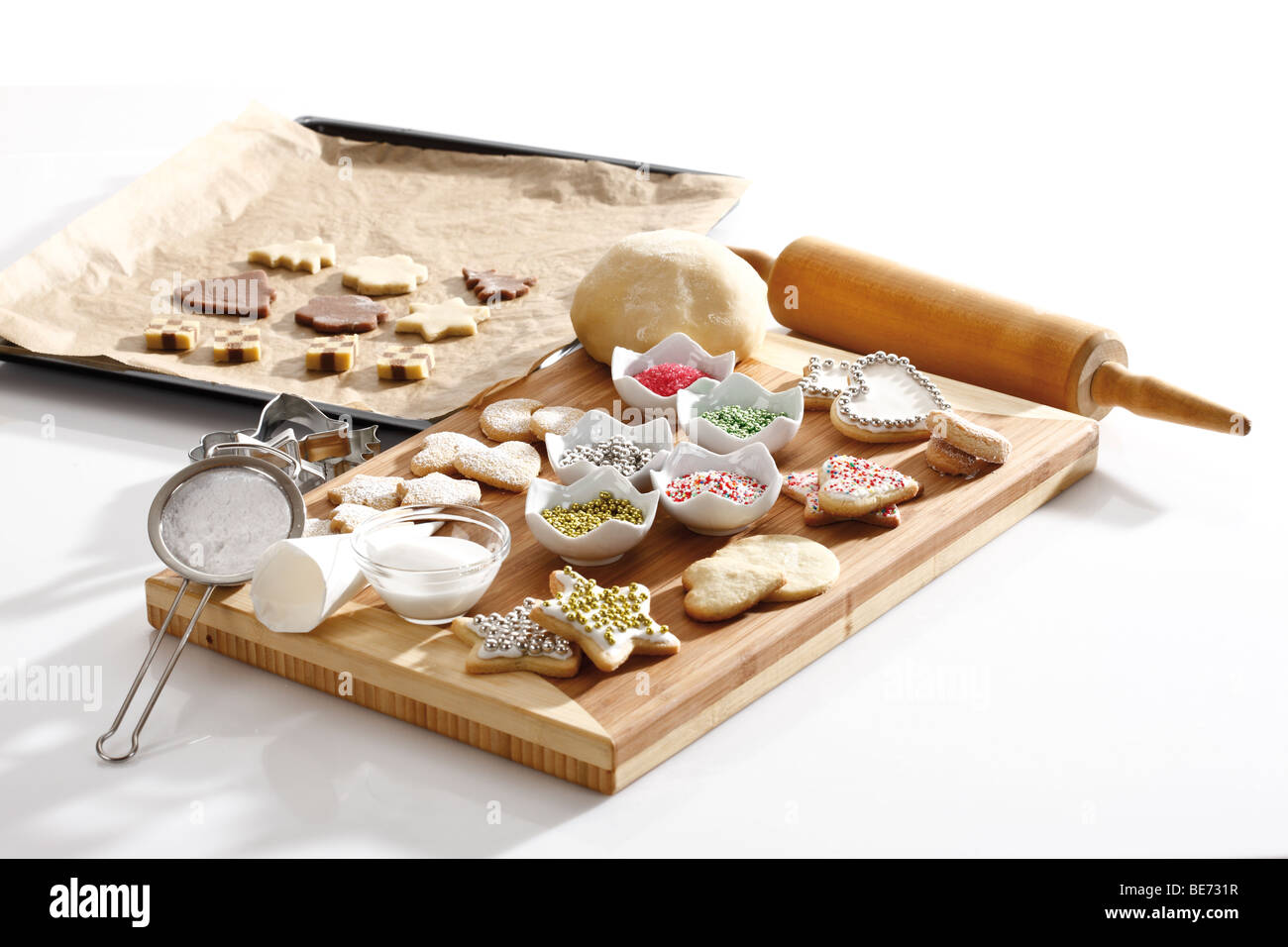 Christmas bakery, baking scene with shortcrust pastry, cookies and ...