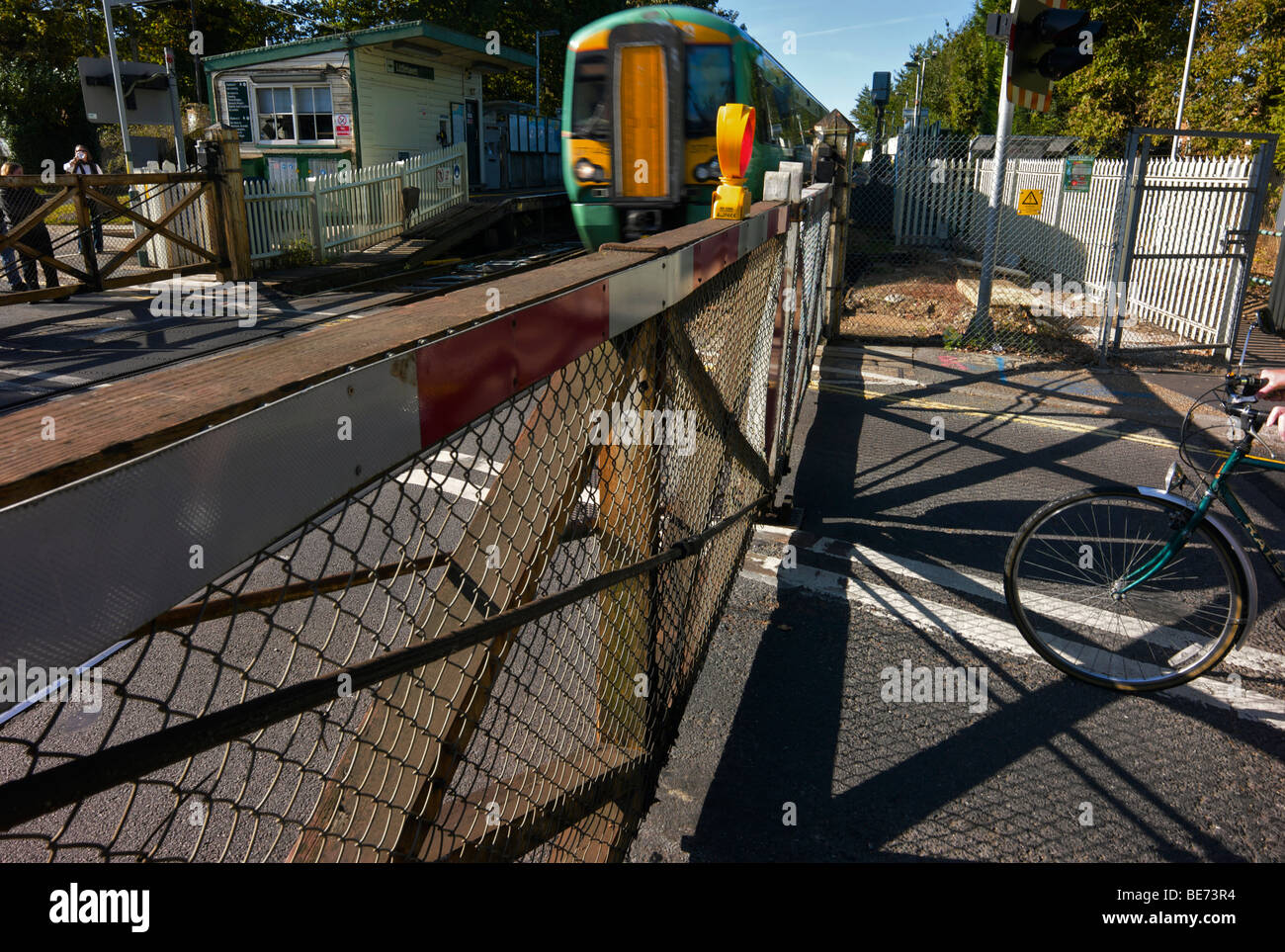 Littlehaven rail station level crossing in Horsham, West Sussex, UK ...