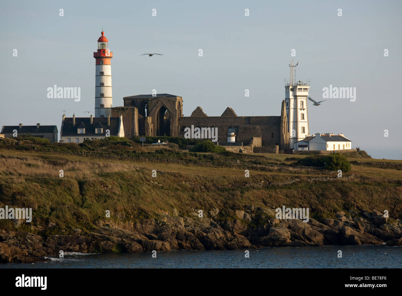 saint mathieu lighthouse and abbey ruins in finistere, brittany, france ...
