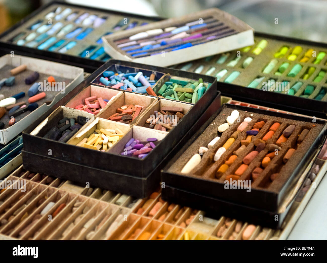 Boxes Of An Artists Pastels Stock Photo - Alamy