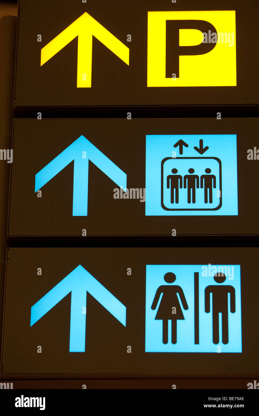 Changi International Airport, departure hall, sign-board, pictograms ...