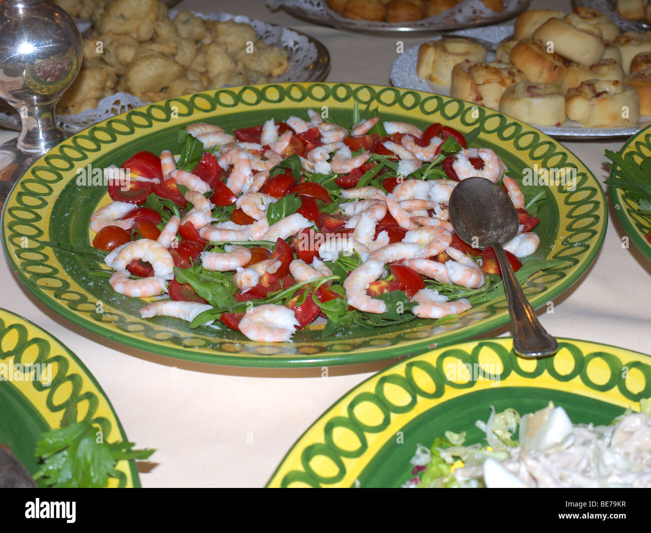 Buffet food with typical Italian dishes and food displayed on Italian ...