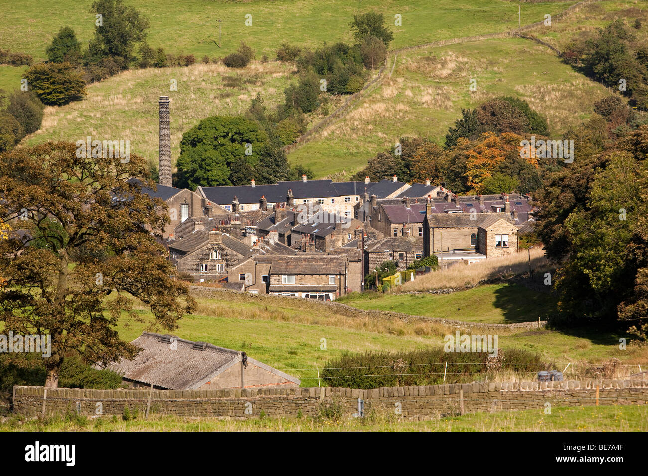 UK, England, Yorkshire, Oxenhhope, Lower Town mill and Back Leeming ...