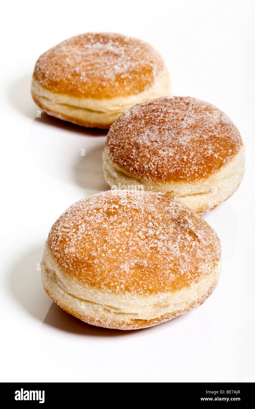 Three jam donuts Stock Photo - Alamy