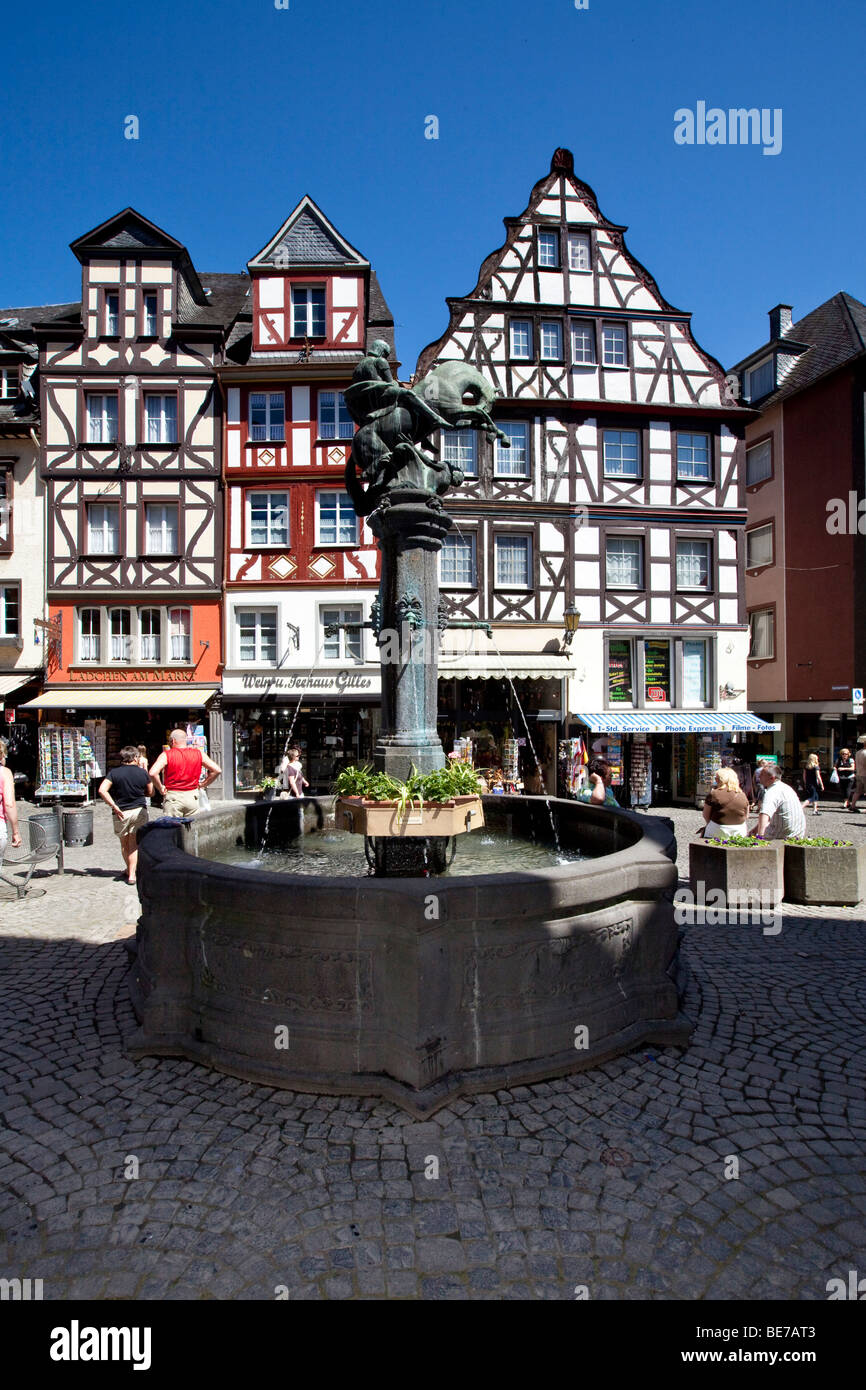 Fountain on the market square of Cochem, district of Cochem-Zell ...
