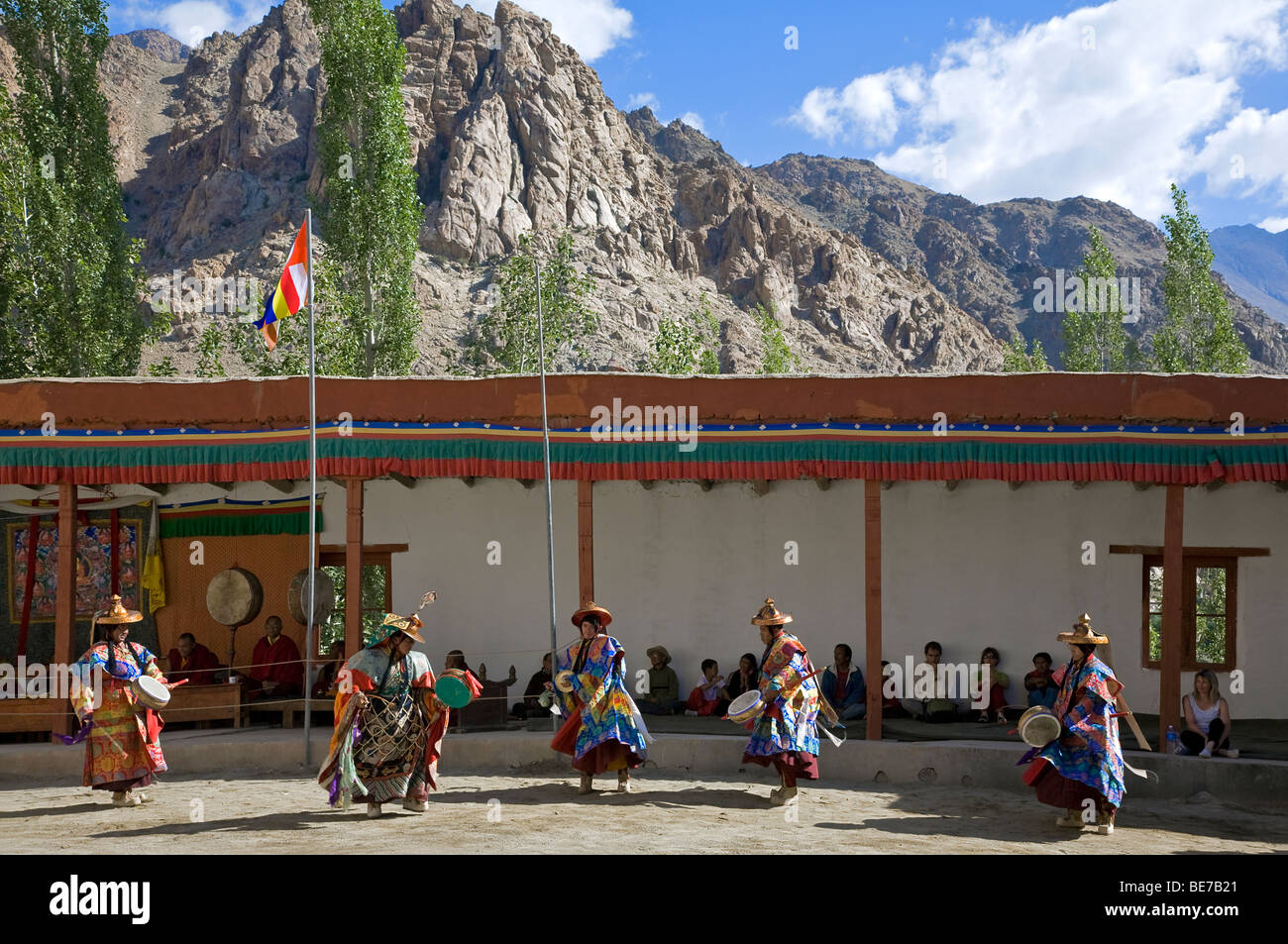 Buddhist monks dancing with traditional costumes. Phyang monastery ...