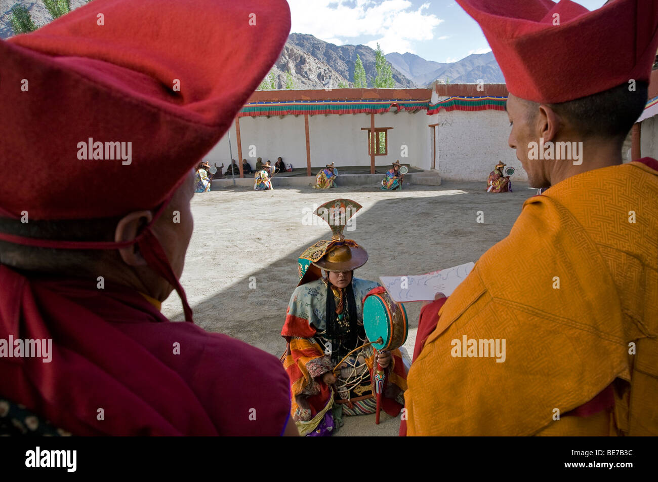 Buddhist monks dancing with traditional costumes. Phyang Gompa. Ladakh ...