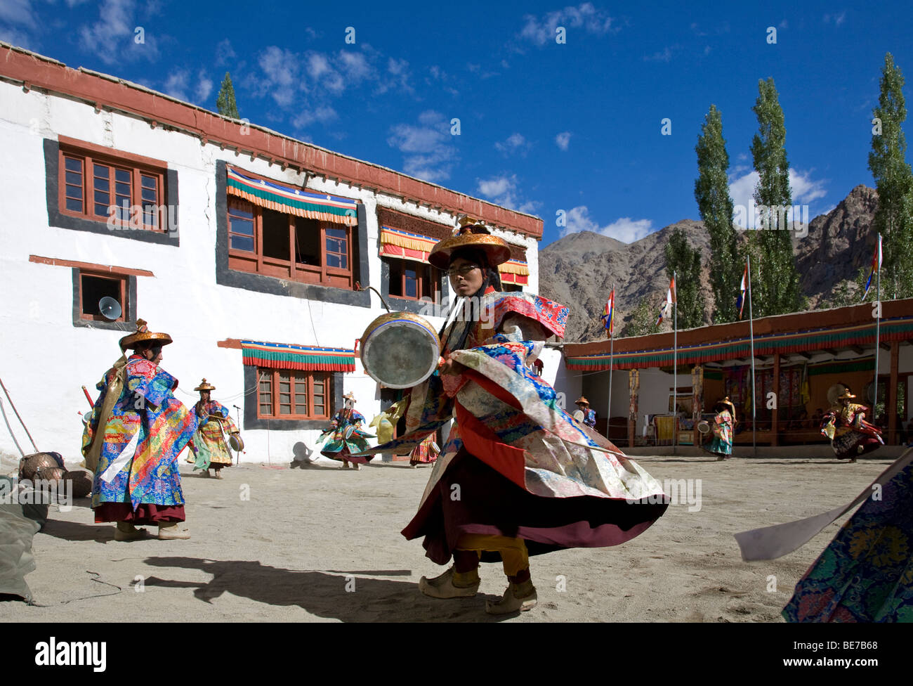 Buddhist monks dancing with traditional costumes. Phyang monastery ...
