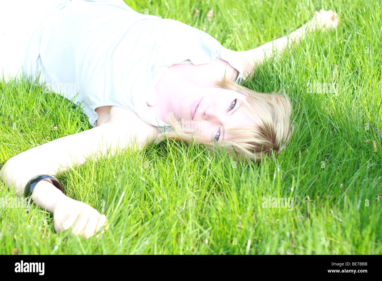 Portrait of pretty relaxing woman outdoor Stock Photo - Alamy