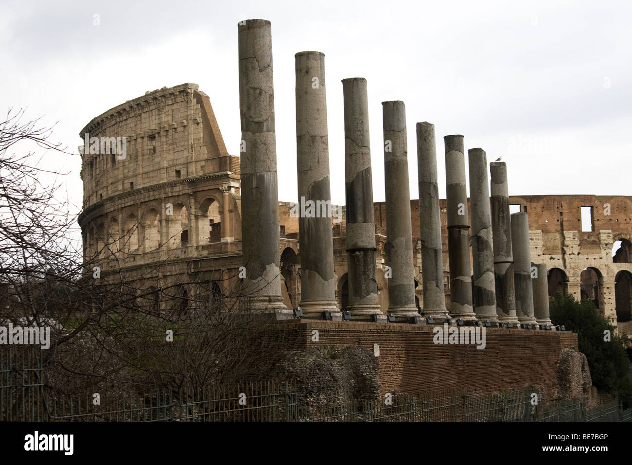 Columns of the temple of Venus and Colosseum (Coliseum), Rome, Italy ...