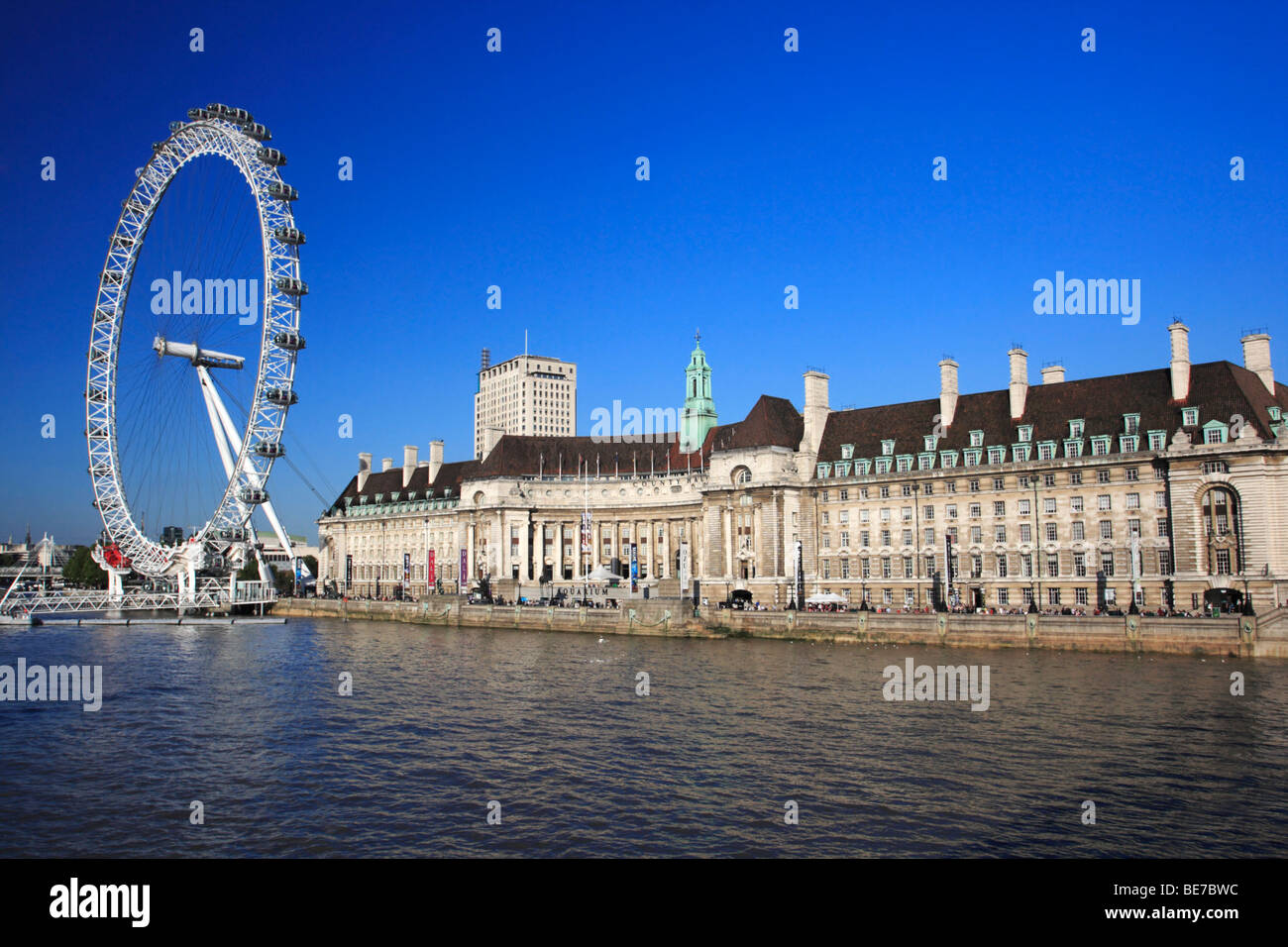 iconic London Eye and southbank photographed from Westminster Bridge ...
