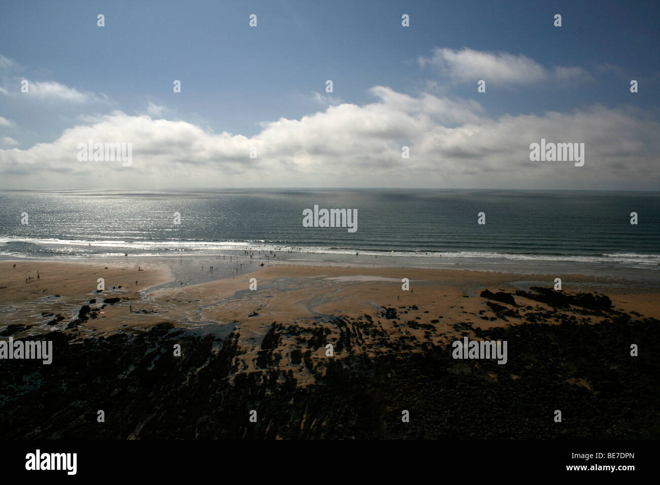 View from cliffs of Northcott mouth Beach North Cornwall, near Bude ...