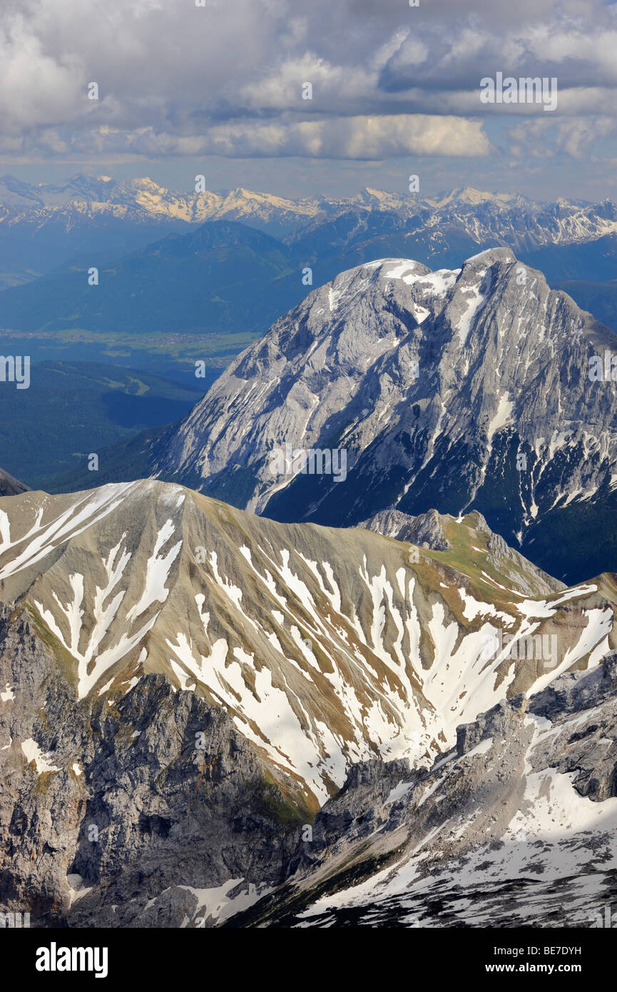 View over the Wetterstein Mountain Range, Bavaria, Germany, Europe ...