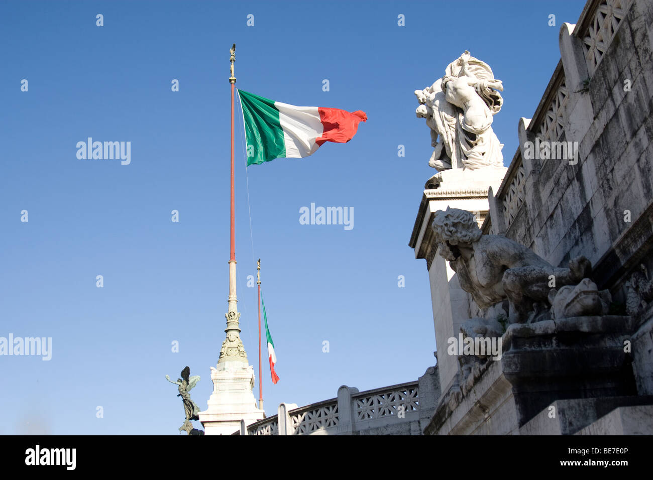Italian flag over the Altare della Patria monument in Rome Italy Stock ...
