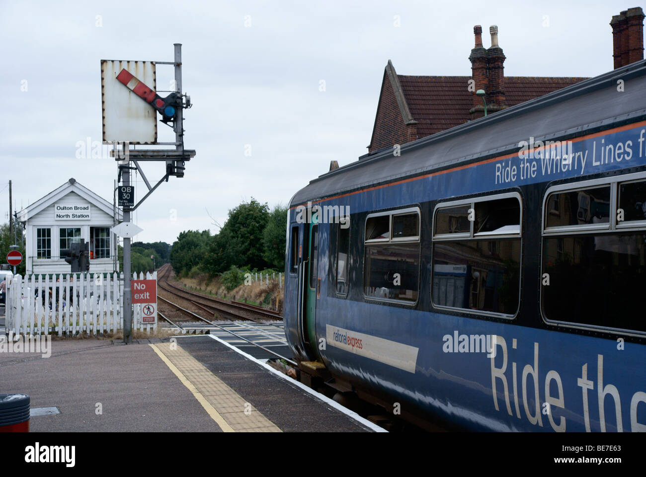 A National Express train ready to depart Oulton Broad North station ...