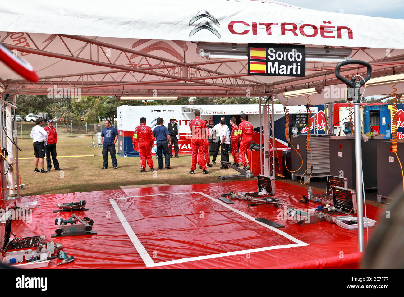 WRC rally cars being serviced in their pit stop Stock Photo - Alamy