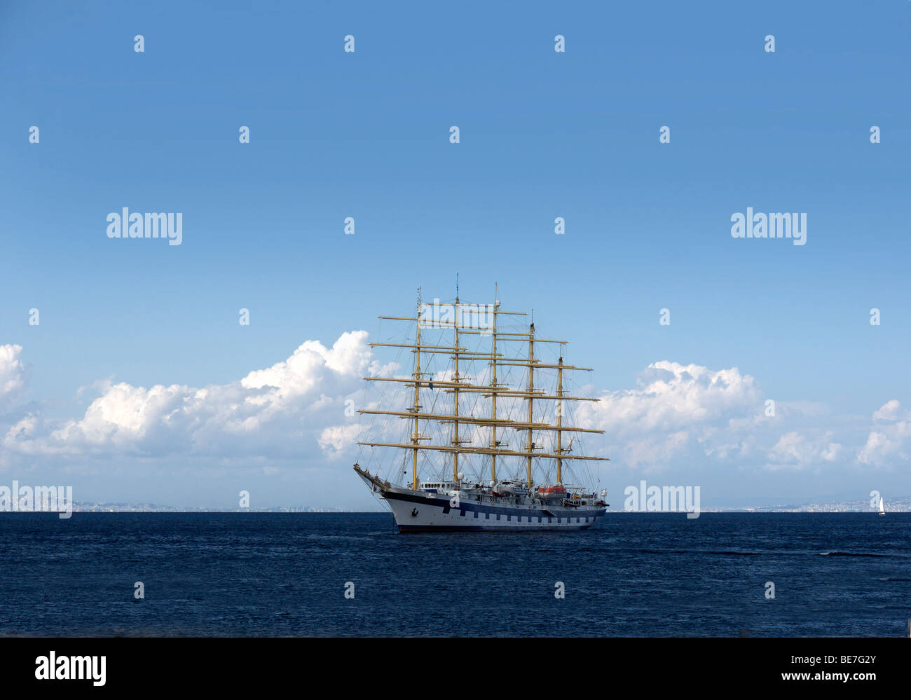 Beautiful Sailing Ship with 5 masts moored off the Island of Capri in ...