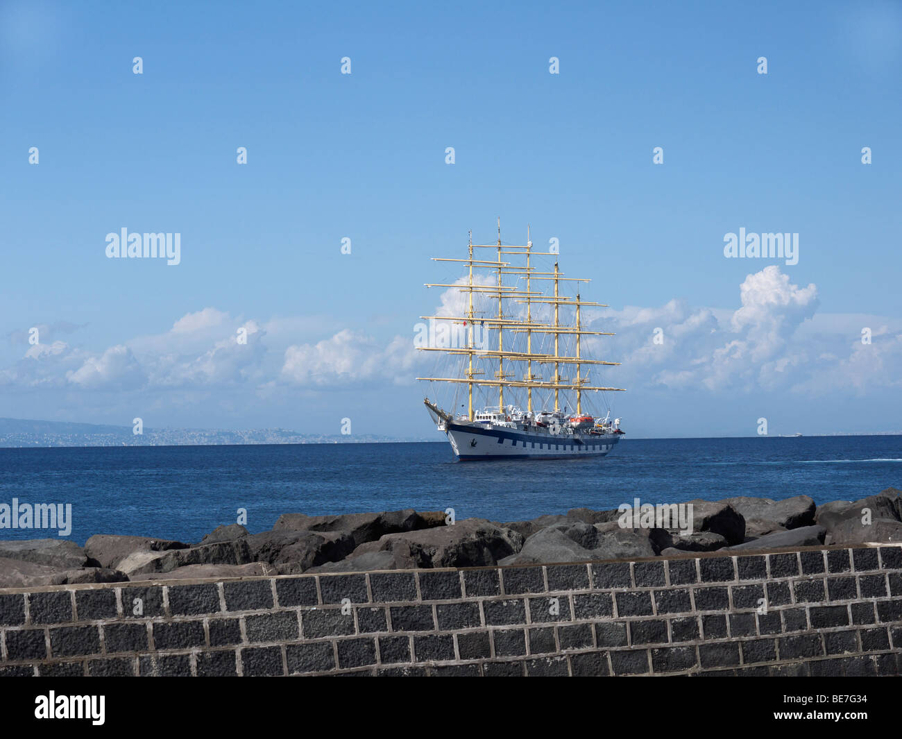 Beautiful Sailing Ship with 5 masts moored off the Island of Capri in ...