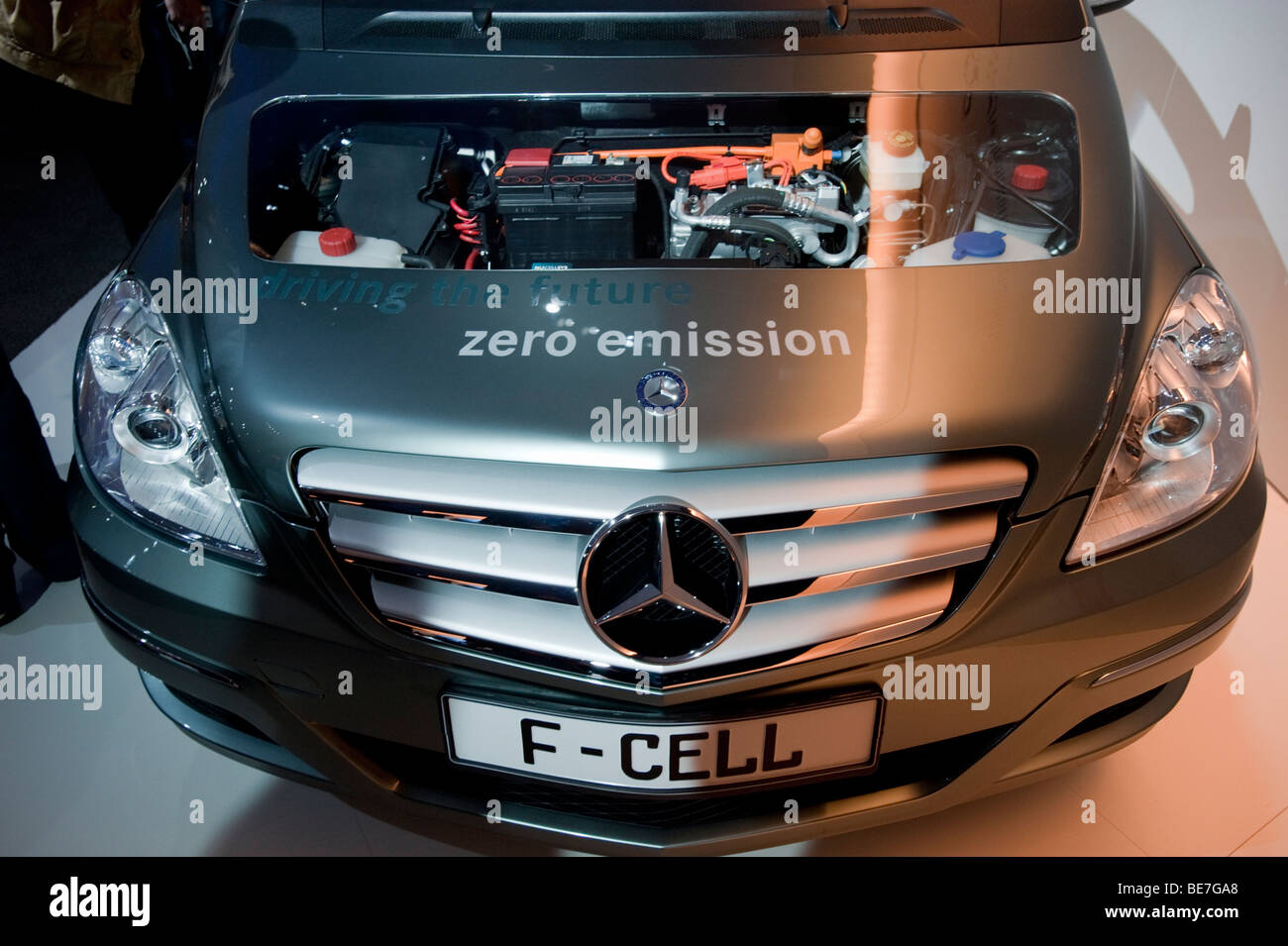Detail of Mercedes with hydrogen fuel cell engine on display at the ...