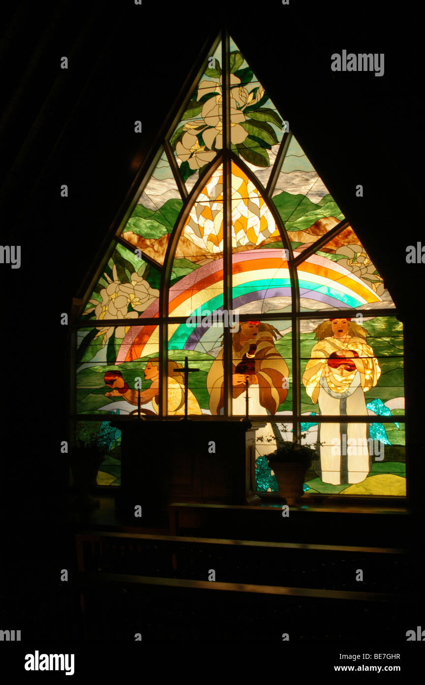 Stained glass window of chapel at Grand Wailea Resort, Wailea, Maui ...