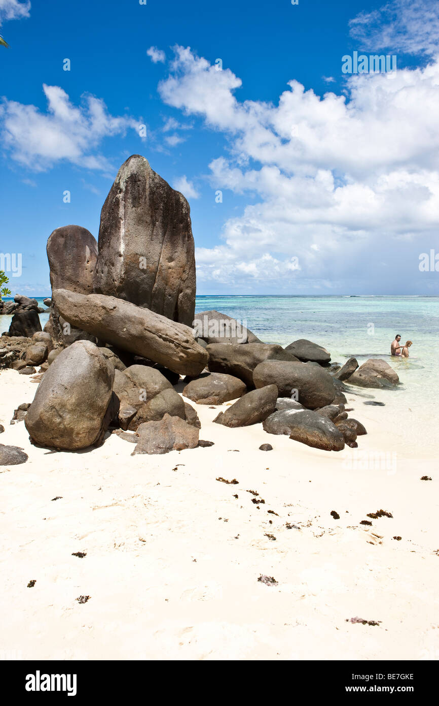 Beach with the typical granite rocks of the Seychelles at Anse Royale ...