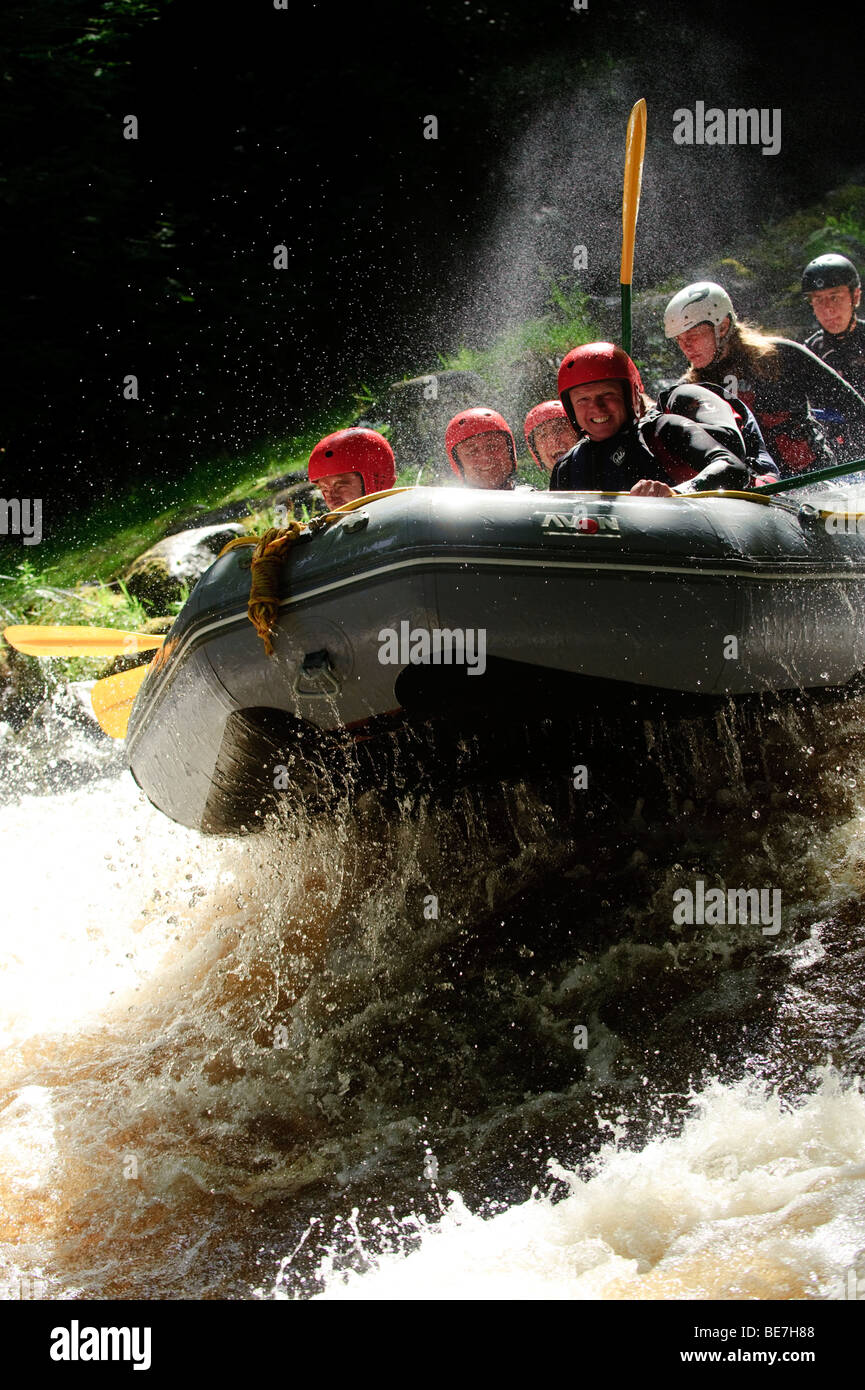 Group of people white water rafting on the Tryweryn river, National ...